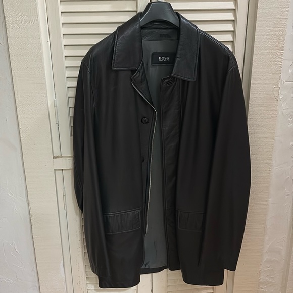 Hugo Boss | Jackets & Coats | Hugo Boss Mens Black Leather Jacket ...